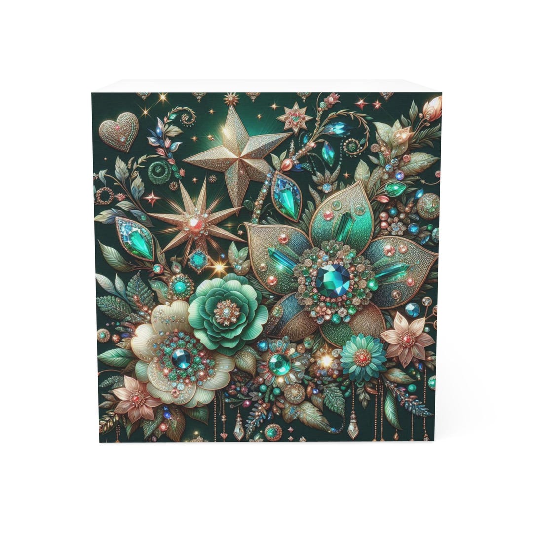 Gemstone Garden Post-it Note Cube, Green Accent Hues, Floral Sticky ...
