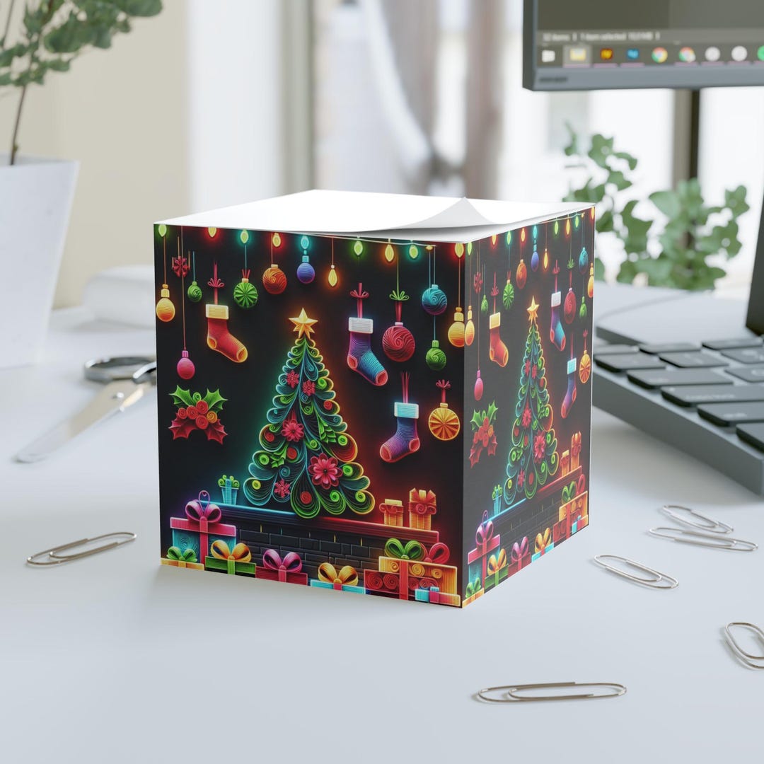 Presents & Pines Post-it Note Cube, Christmas Tree and Gifts, Holiday ...
