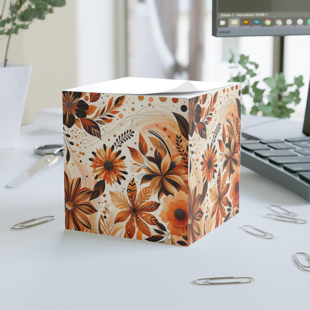 Autumn Petals Note Cube Office Desk Decor, Stationery Gift, Paper Memo ...