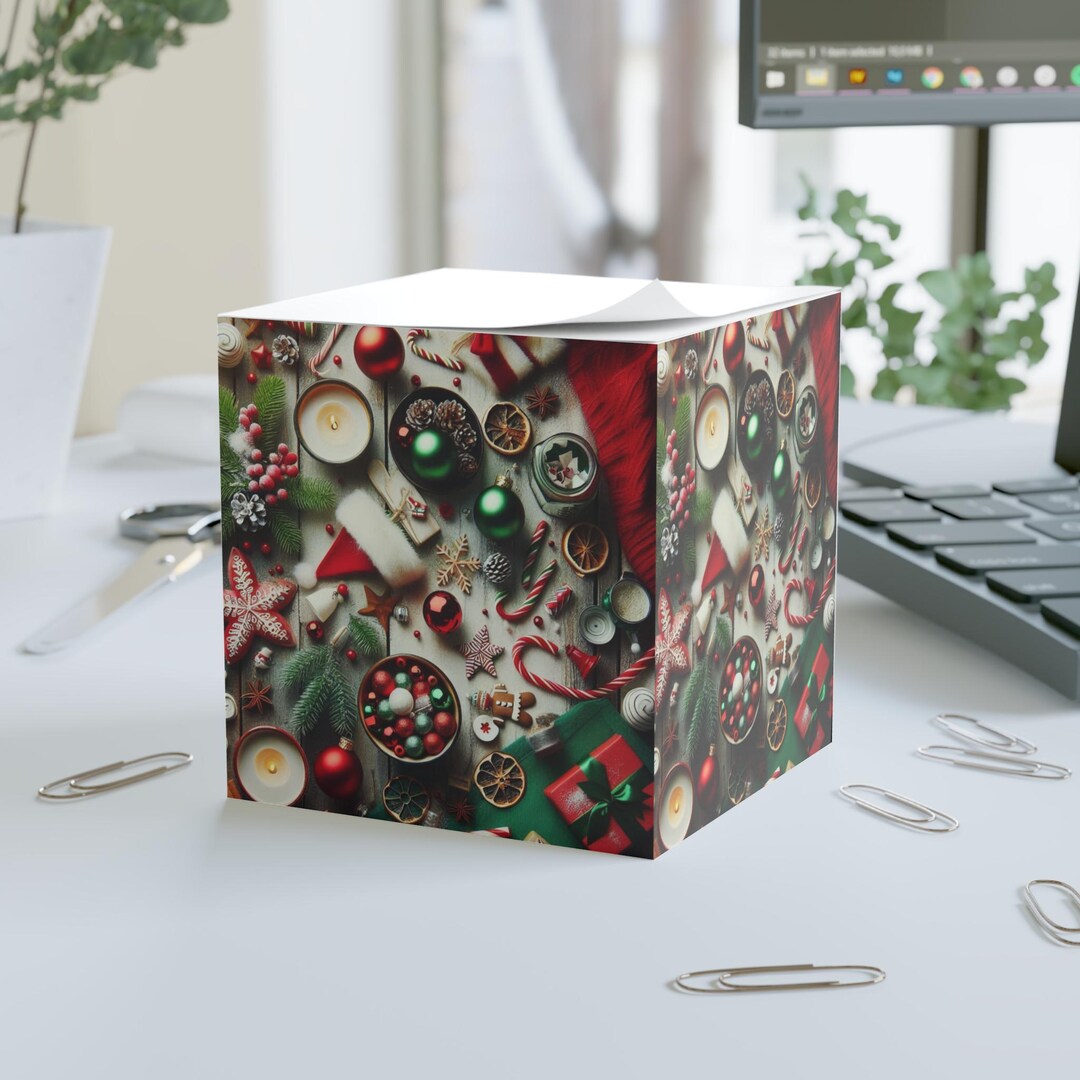Holly Holidays Post-it Holder Note Cube, Christmas Note Cube, Holiday ...