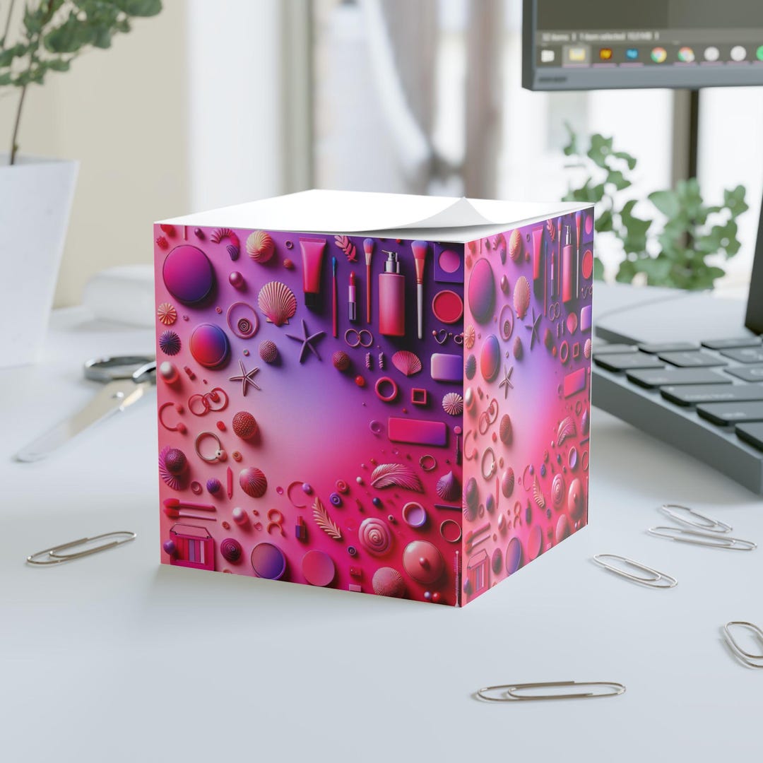 Fem-flair Post-it Note Cube, Gradient Makeup Design Note Pad, Vibrant ...