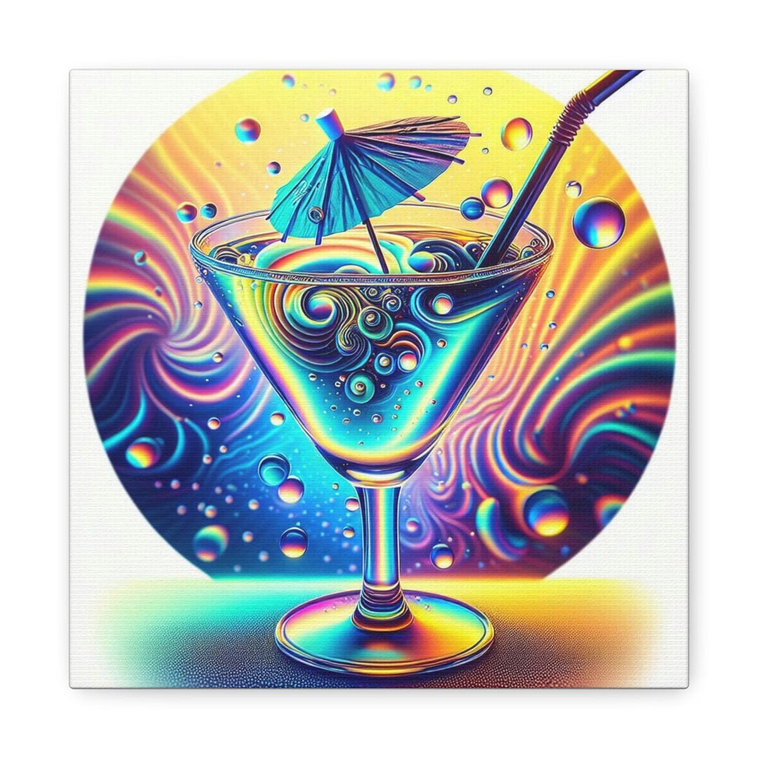 Canvas 10x10, Cocktail Glass Surreal Psychedelic Portrait, Holographic ...