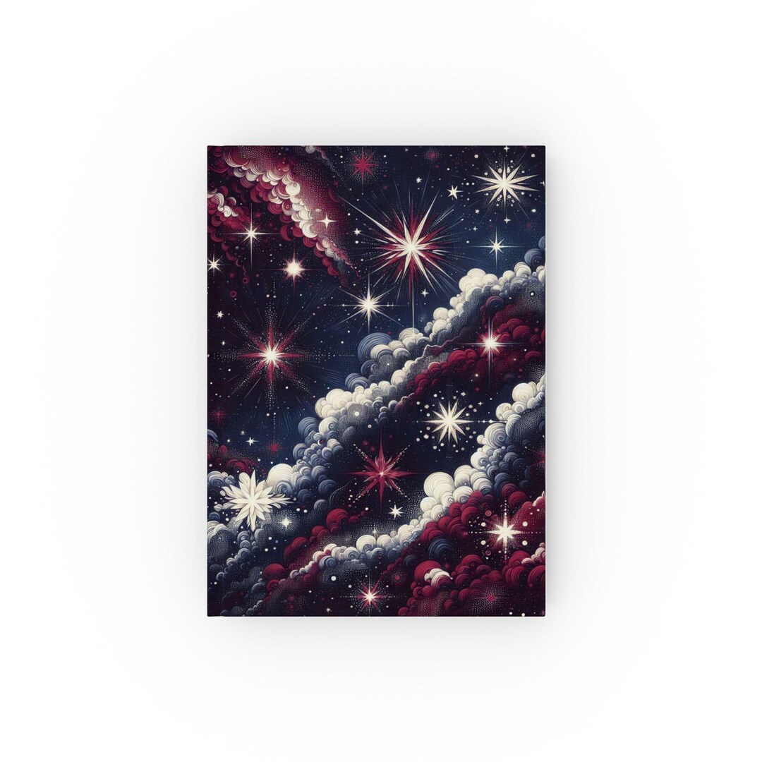 Night Sky Journal, Maroon Blue White Stars Clouds Abstract Diary ...