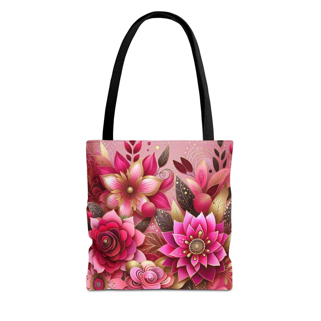 Pink Embers Tote Bag, Floral Pink Tote, Pink Flower Bag, Pink Floral ...