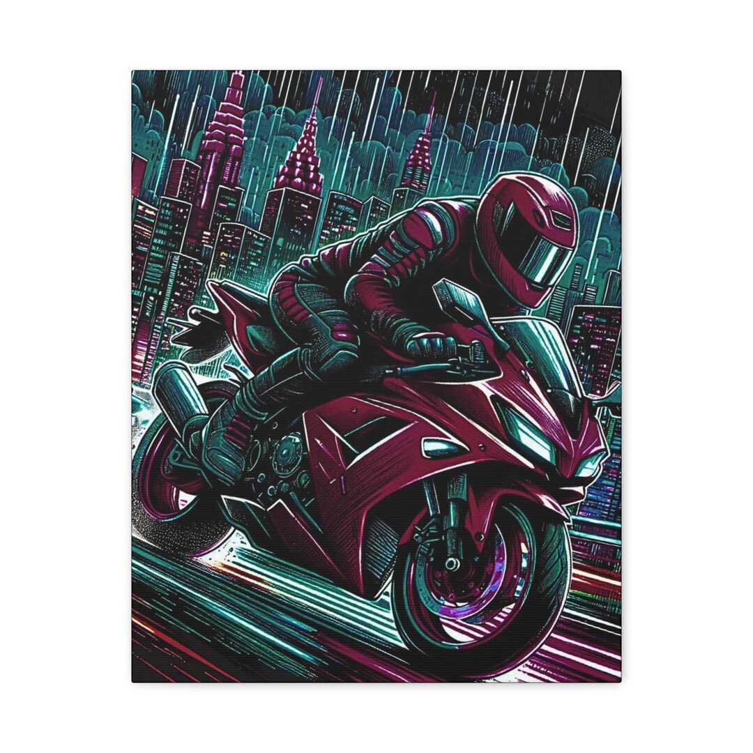Motorcycle Canvas Wall Art, Urban Biker Decor (16x20) - Etsy