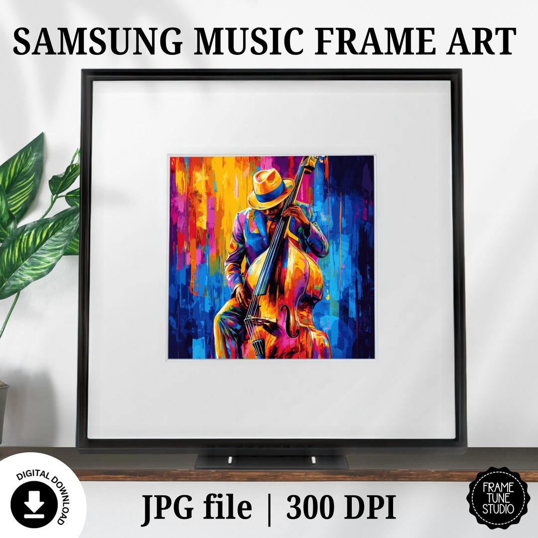 Samsung Music Frame Art, Jazz Musician Playing Double Bass, Colorful ...
