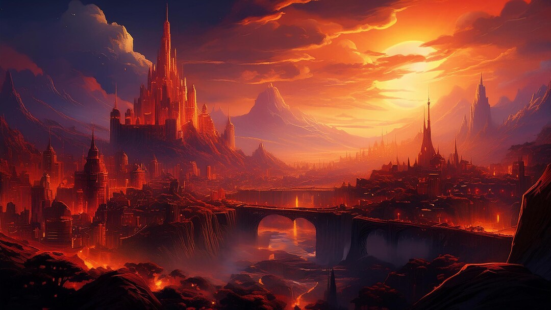 Fantasy Landscapes Kingdom of Fire V.2 Digital Art Print Wall Art AI ...