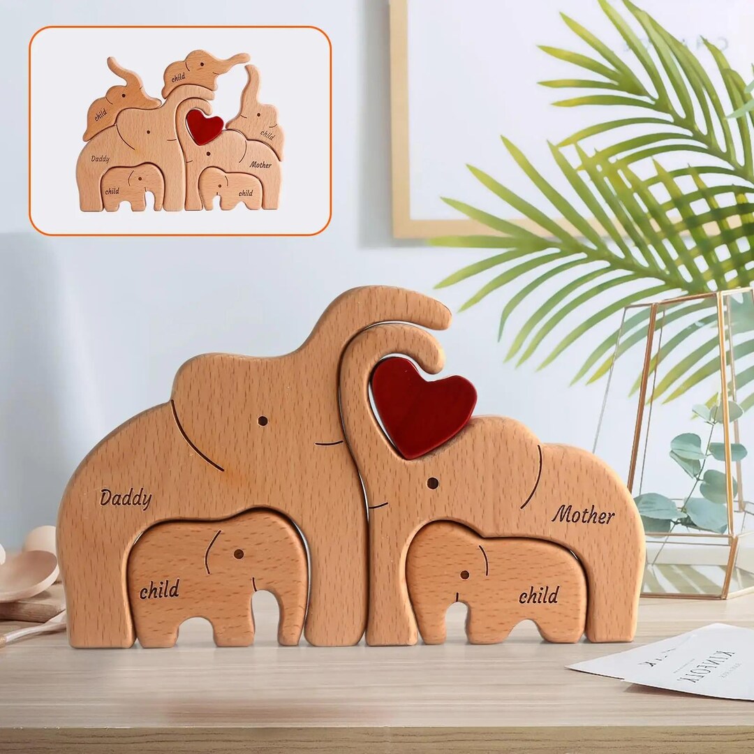 Personalized Wooden Elephant Family Jigsaw Puzzle With Engraving - Etsy