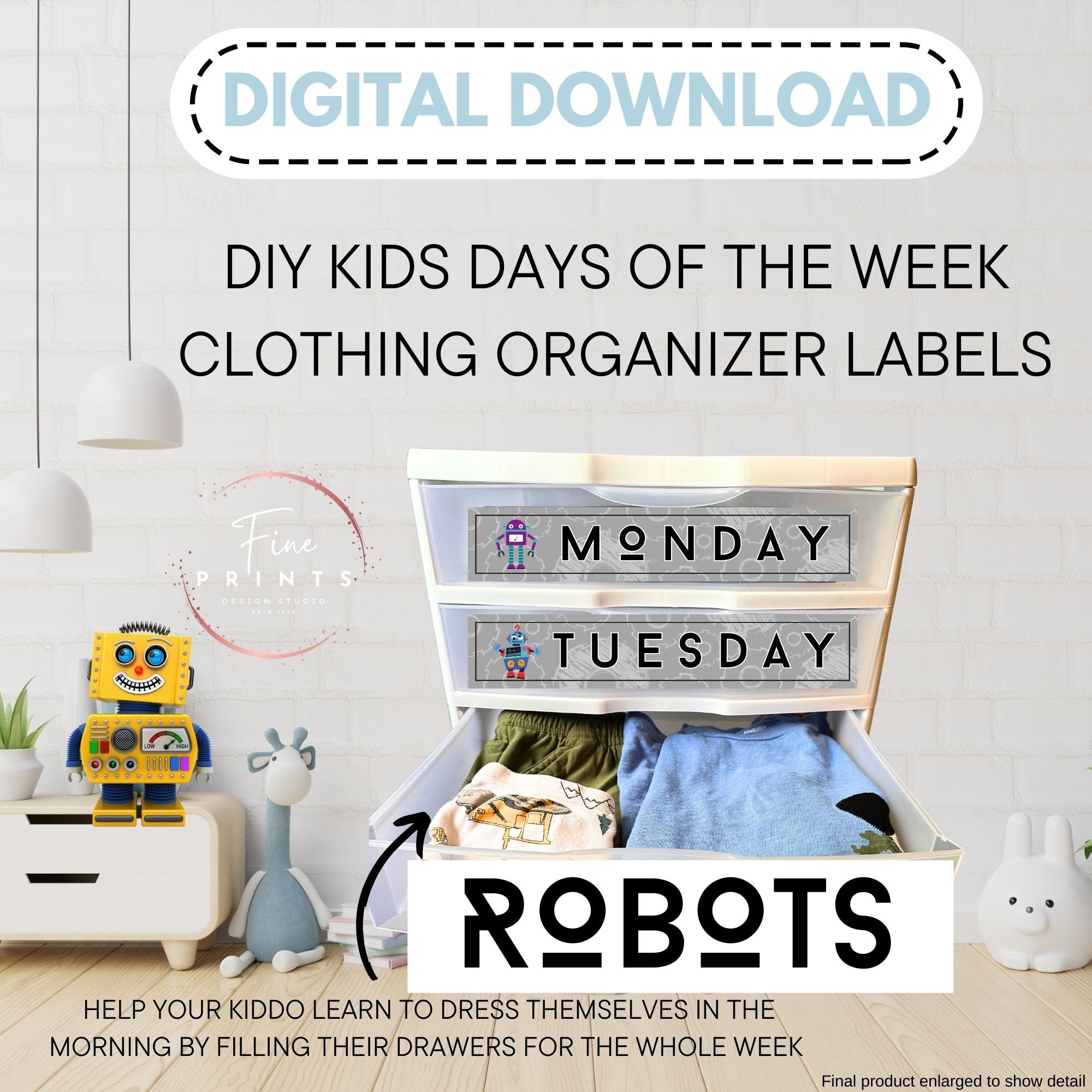 Robots Themed Days of the Week Labels Tags DIGITAL DOWNLOAD Print at ...