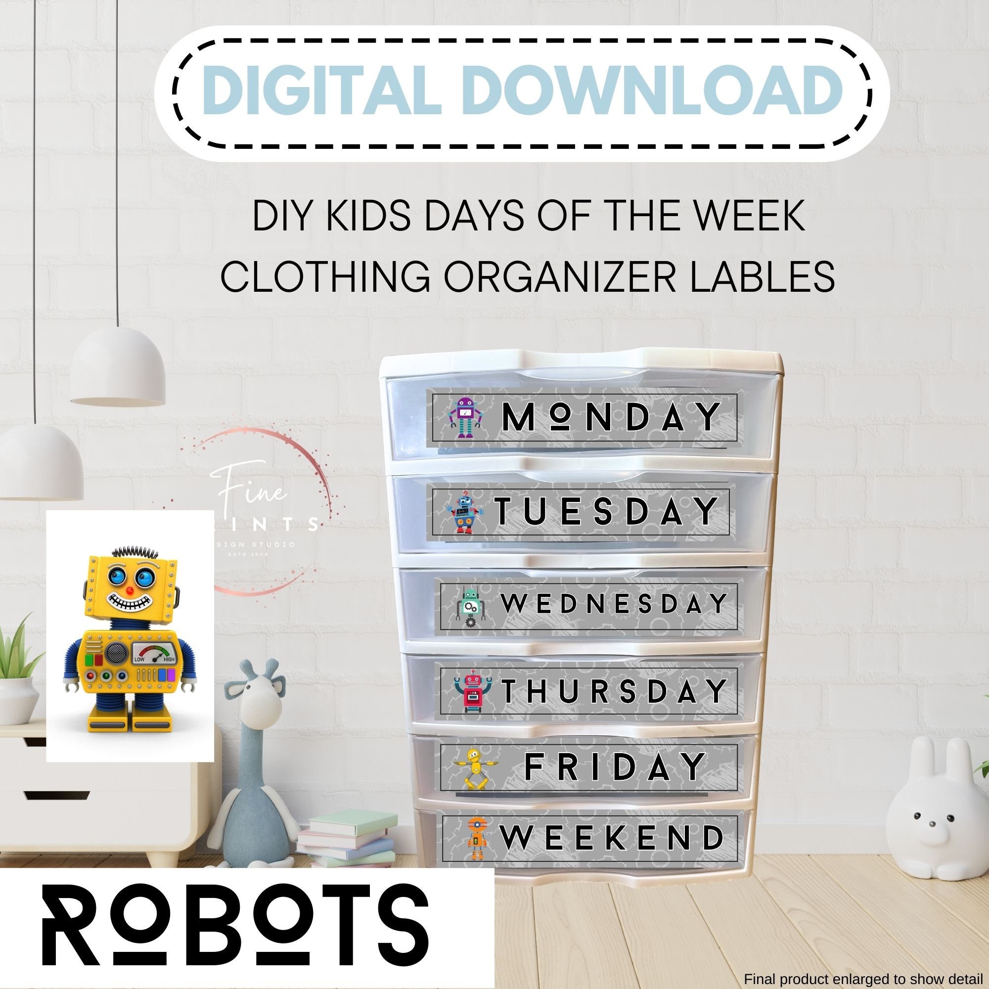 Robots Themed Days of the Week Labels Tags DIGITAL DOWNLOAD Print at ...