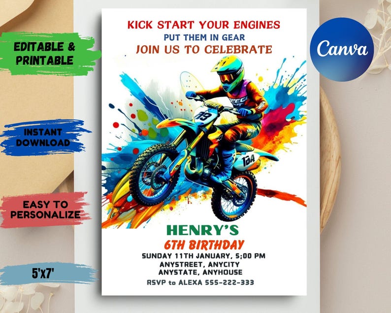 Editable Dirt Bike Birthday Invitation, Motocross Racing Template, Dirt ...