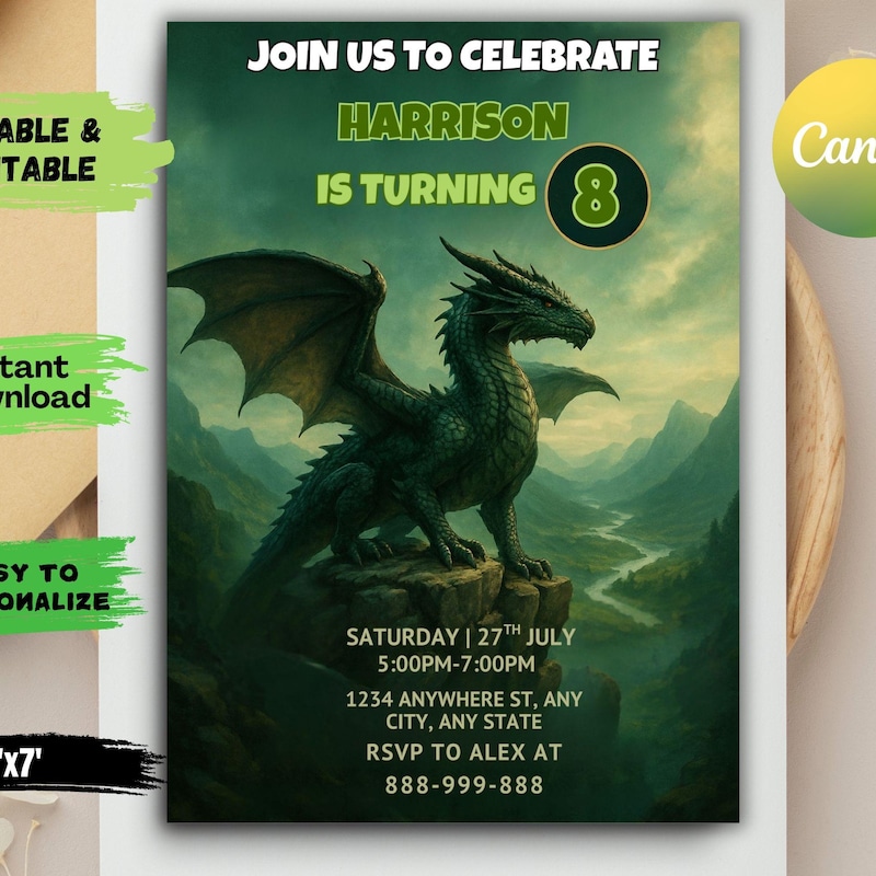 Dragon Birthday Invitation - Etsy Canada