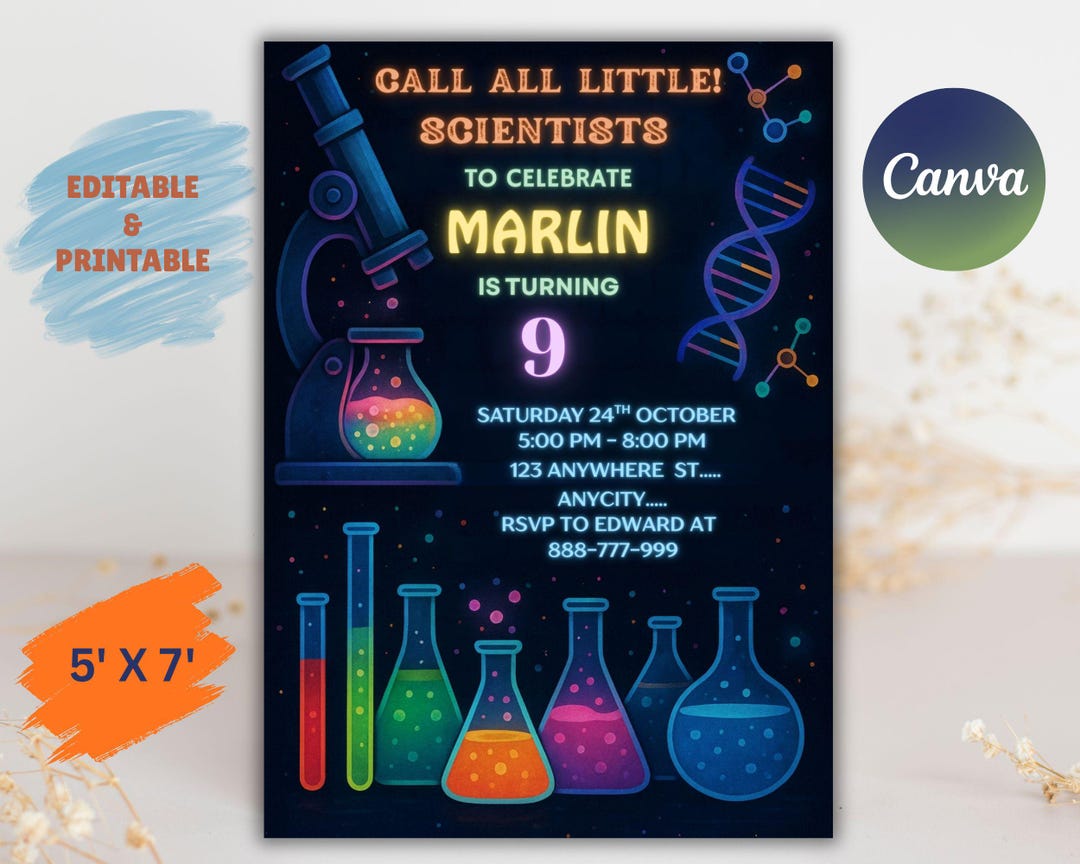Editable Mad Science Experiment Birthday Invitation, Science Experiment ...
