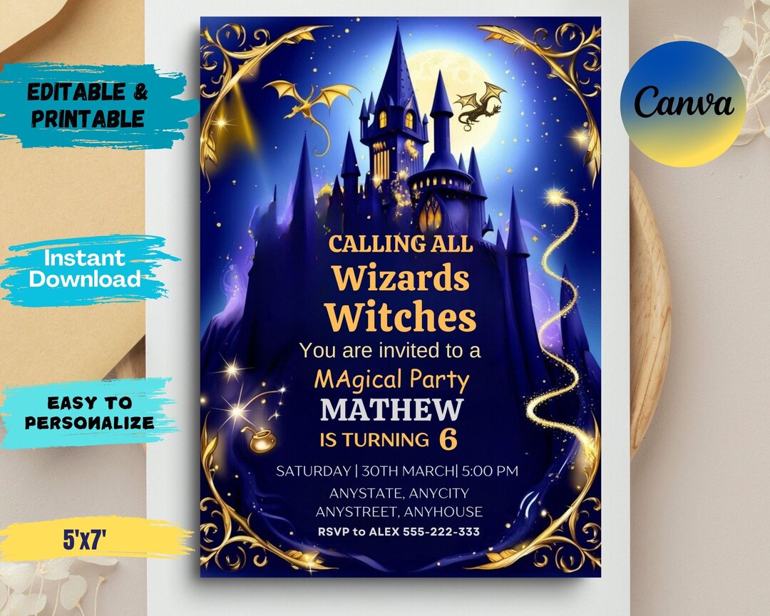Editable Magical Birthday Invitation, Wizards Witches Birthday ...