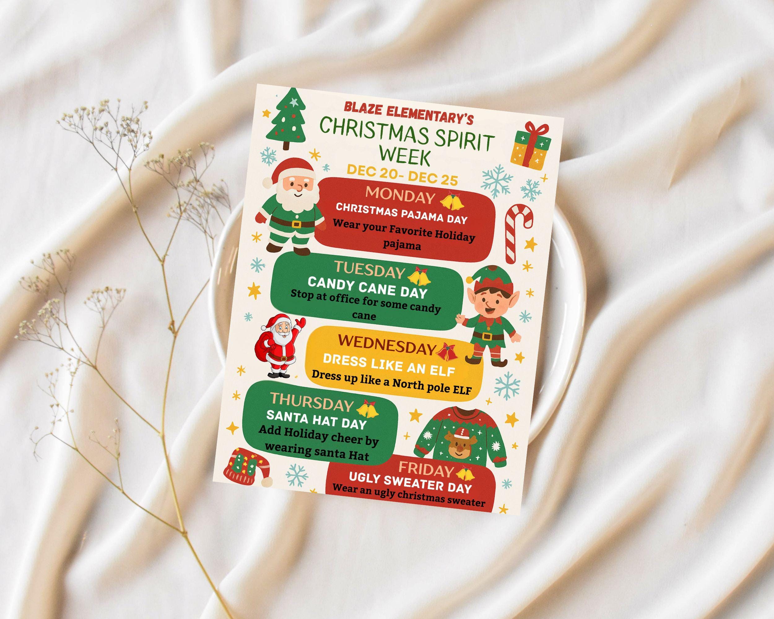 Holiday School Spirit Week Flyer Editable, Winter Spirit Week, December ...