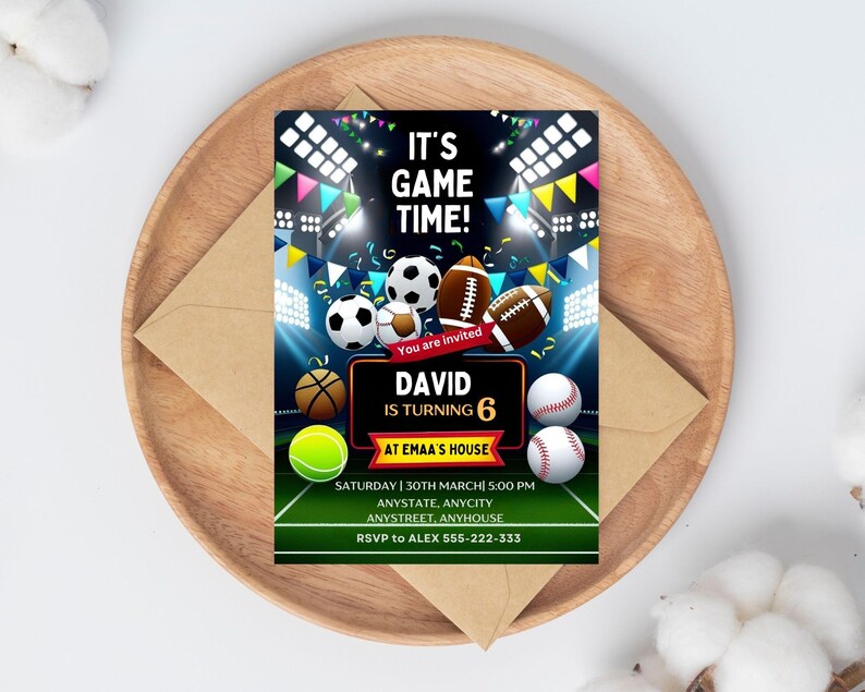 Editable Sports Birthday Invitation, Sports Party Invite, Sports Game ...