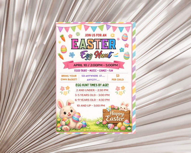 Editable Easter Egg Hunt Flyer Template, Printable Canva Invitation (8. ...
