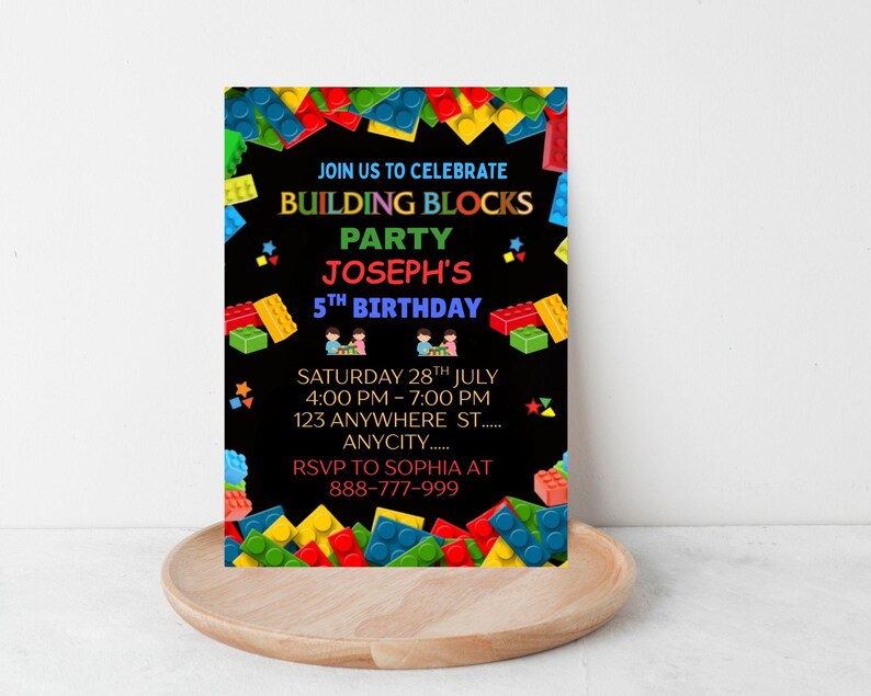Editable Building Blocks Birthday Invitation | Construction Theme Party ...