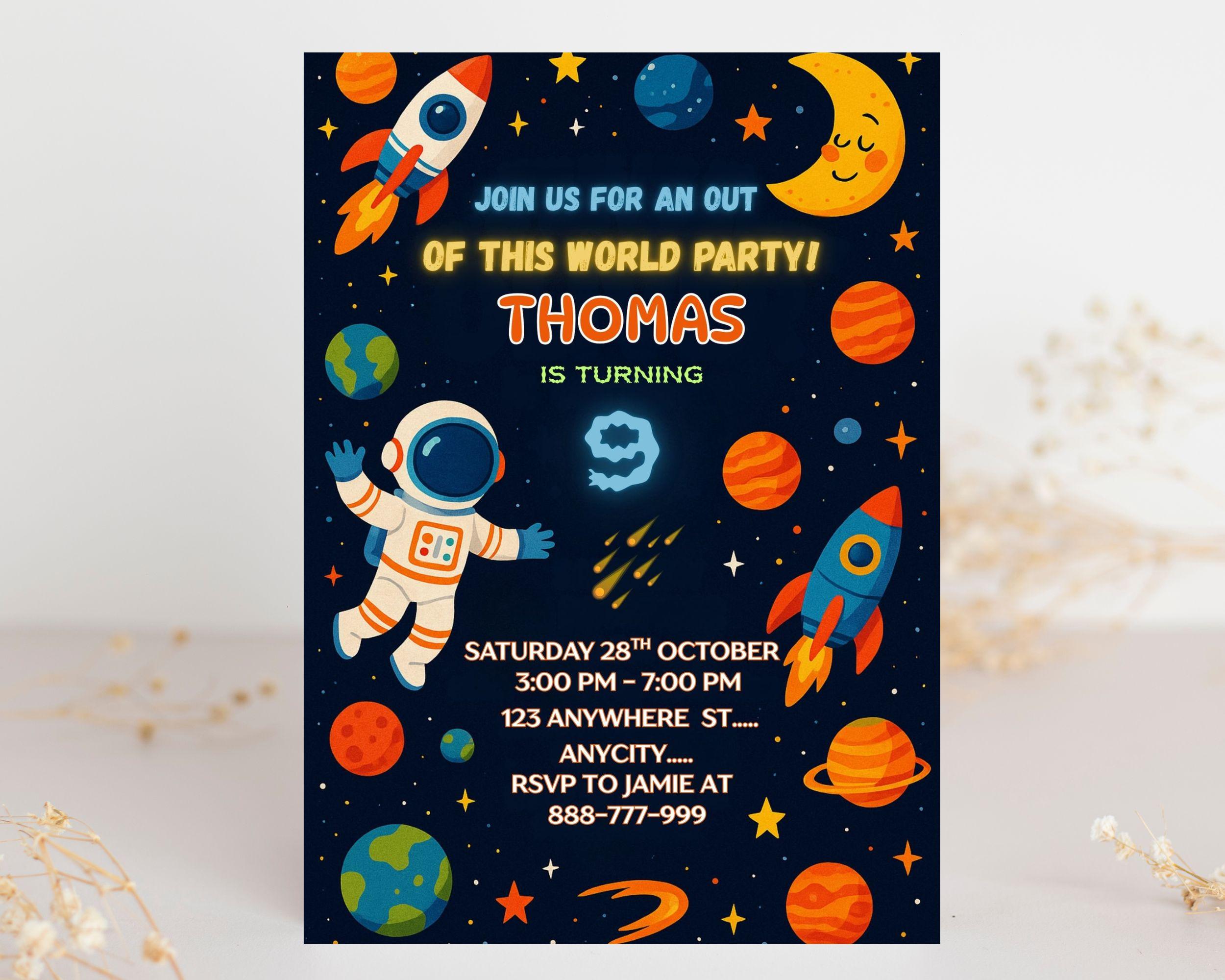 Space Birthday Party Invitation, Astronaut Outer Space Theme Invitation ...