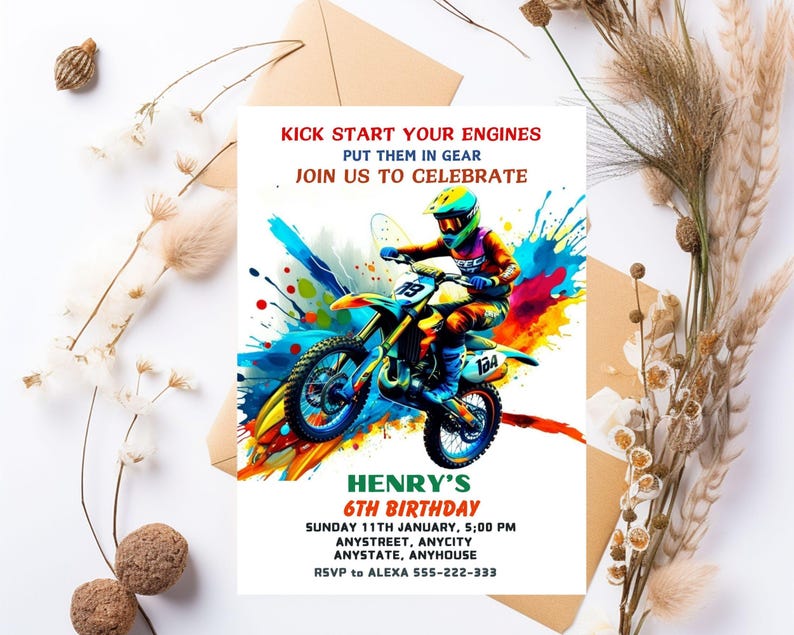 Editable Dirt Bike Birthday Invitation, Motocross Racing Template, Dirt ...