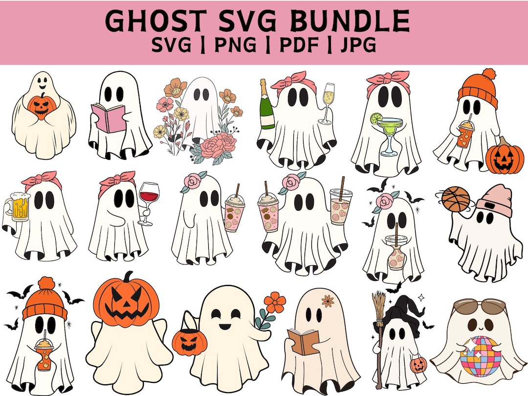 Cute Ghost Halloween Svg Bundle, Retro Ghost Png, Retro Floral Ghost ...