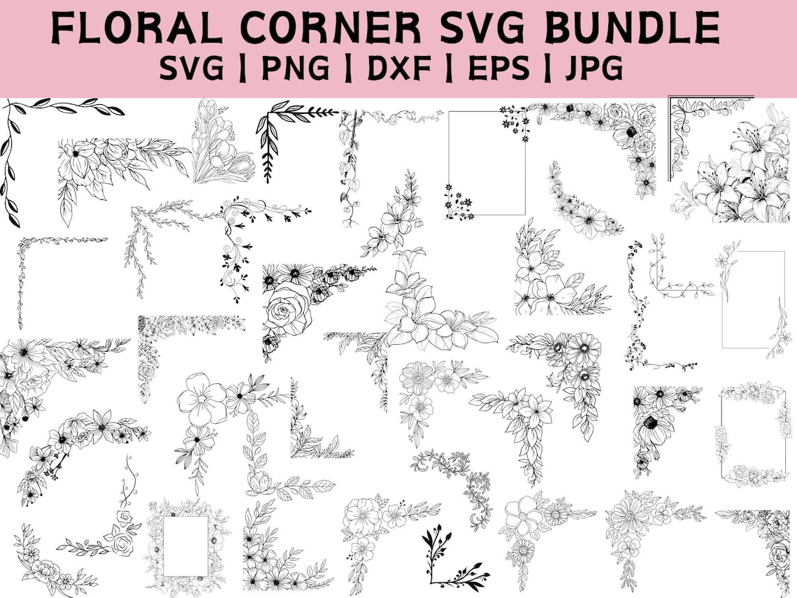Corner Svg Bundle, Corner Svg, Floral Corner Svg Files, Decorative Page ...
