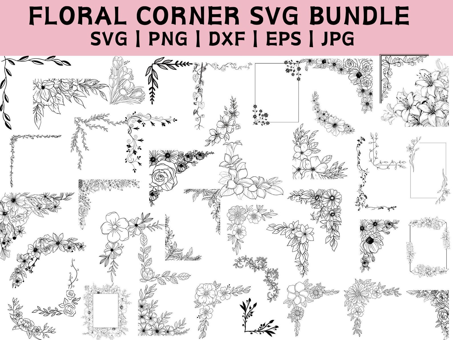 Corner Svg Bundle, Corner Svg, Floral Corner Svg Files, Decorative Page ...