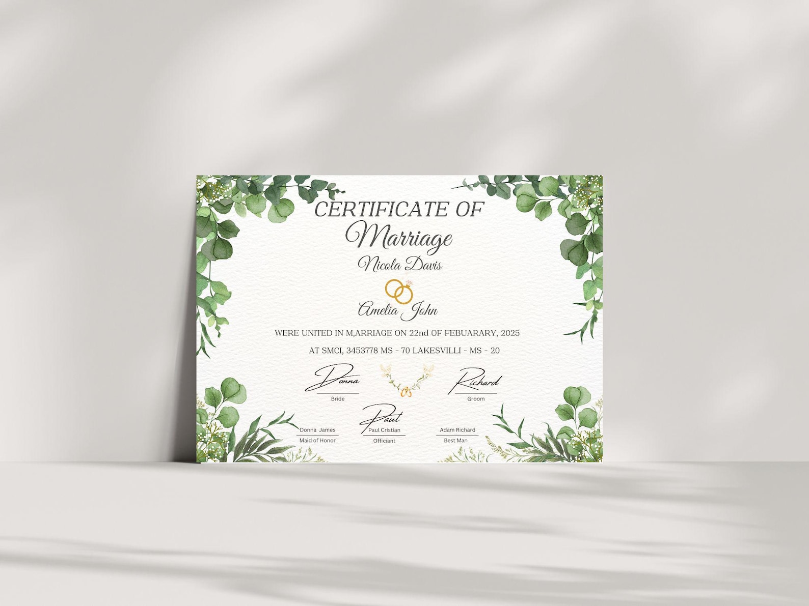 Printable Modern Marriage Certificate, Editable Marriage Certificate ...