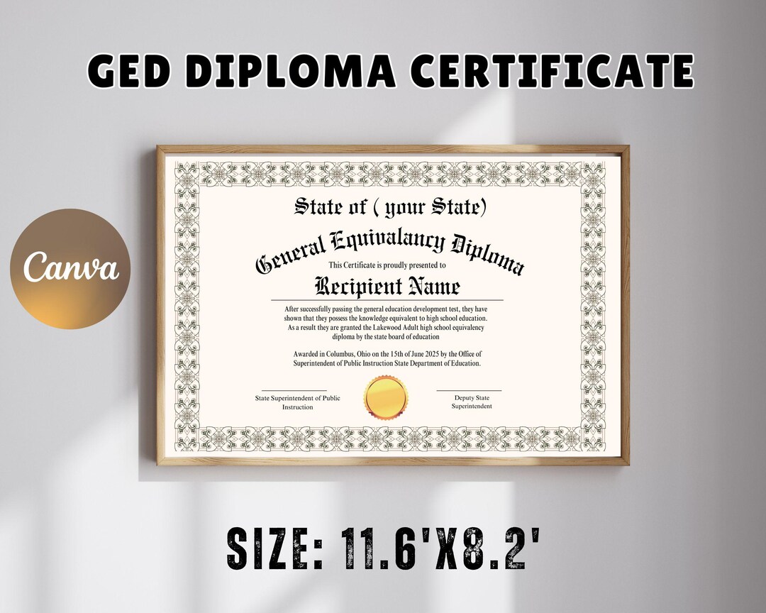GED Diploma With Gold Seal Template Printable and Editable With Canva ...
