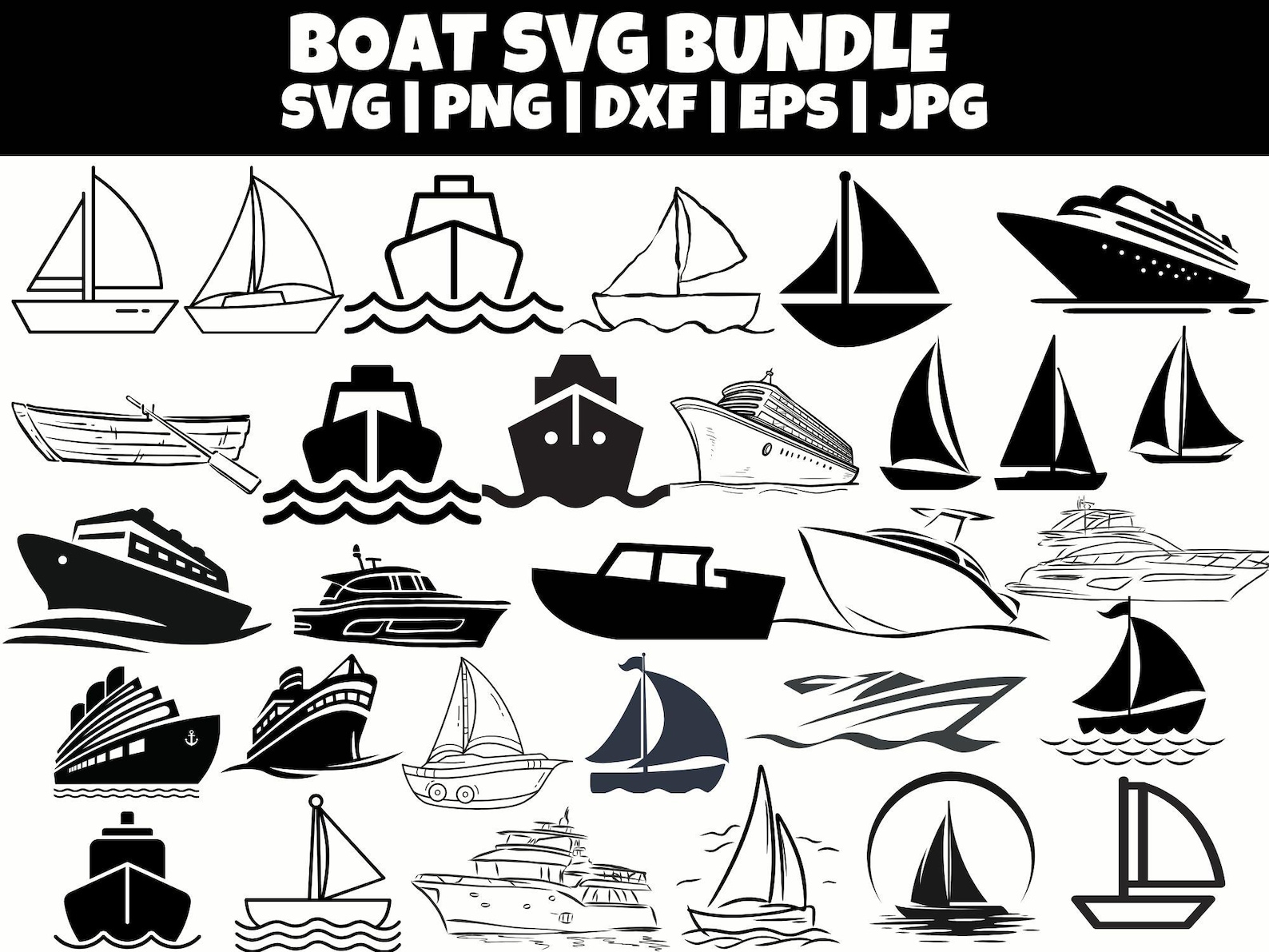 Boat SVG Bundle, Sail Boat Svg, Ship Svg, Speedboat Svg, Cruise Ship ...