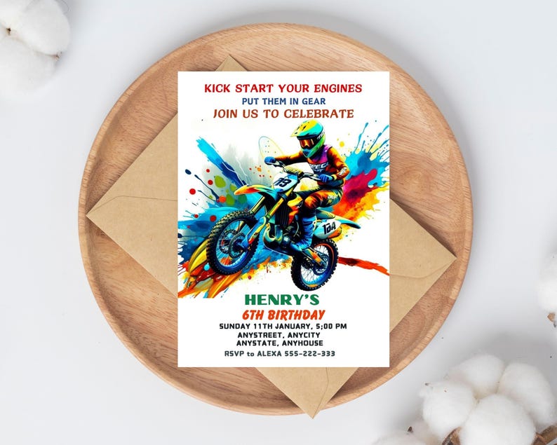 Editable Dirt Bike Birthday Invitation, Motocross Racing Template, Dirt ...