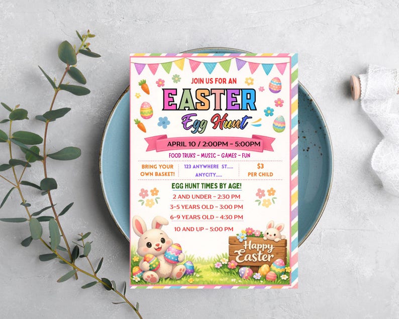 Editable Easter Egg Hunt Flyer Template, Printable Canva Invitation (8. ...