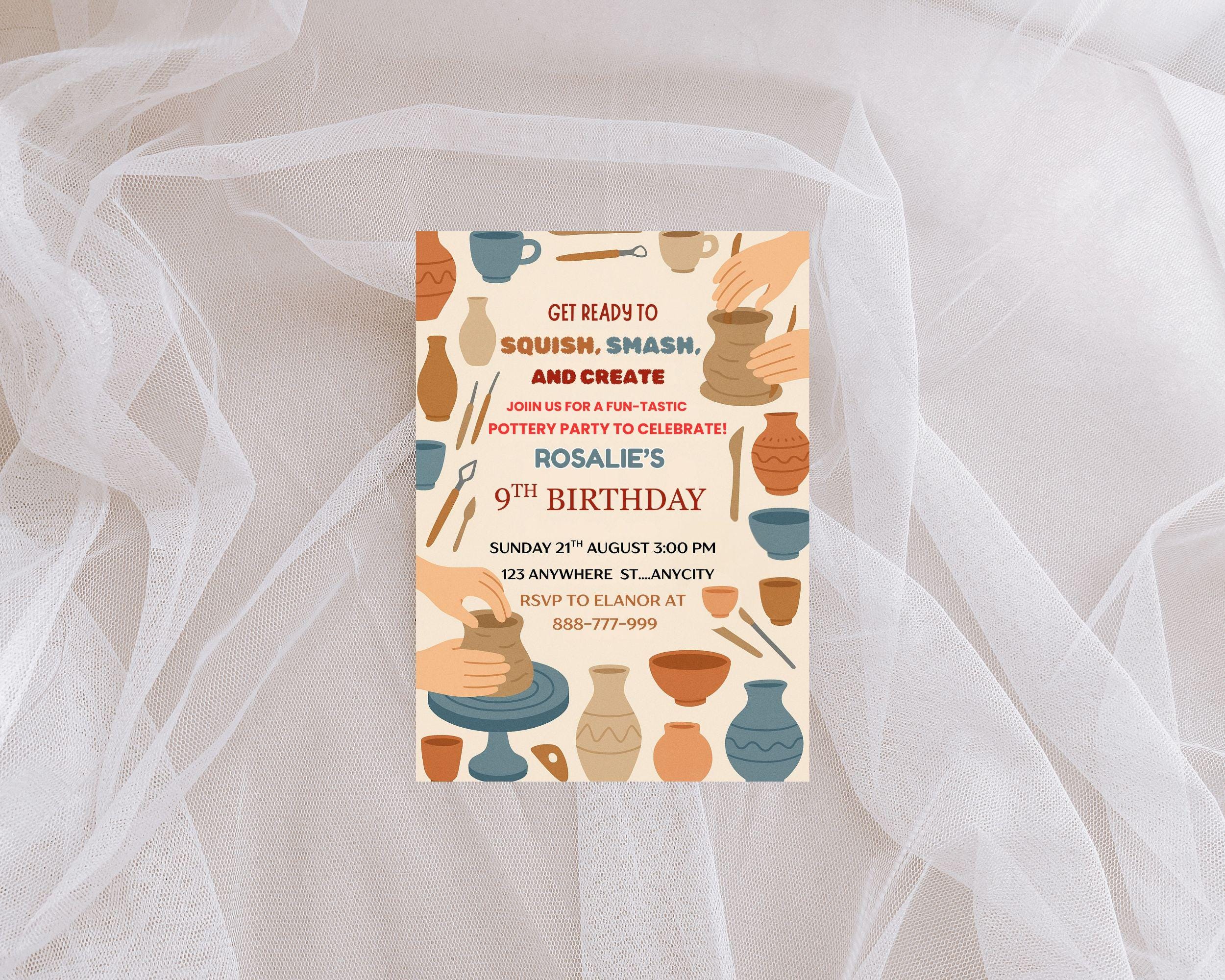 Editable Pottery Art Birthday Party Invitation, Potter Painting ...