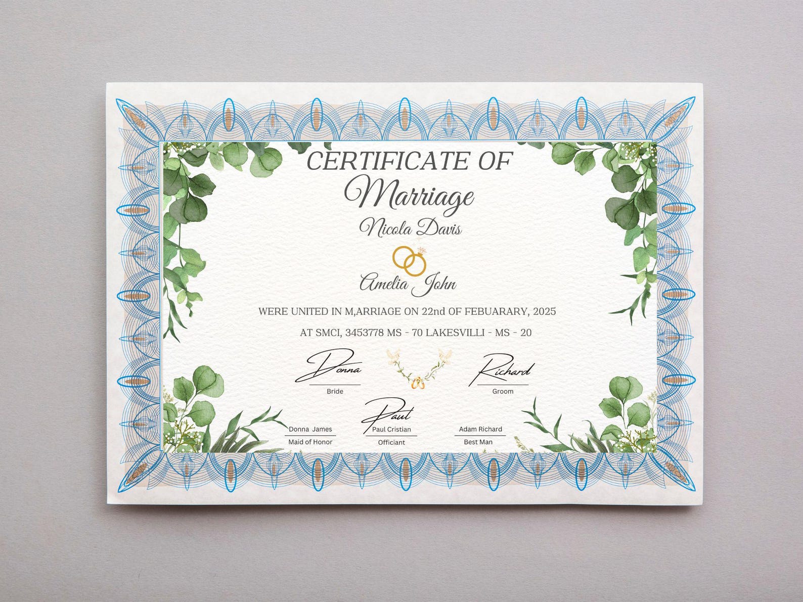 Printable Modern Marriage Certificate, Editable Marriage Certificate ...