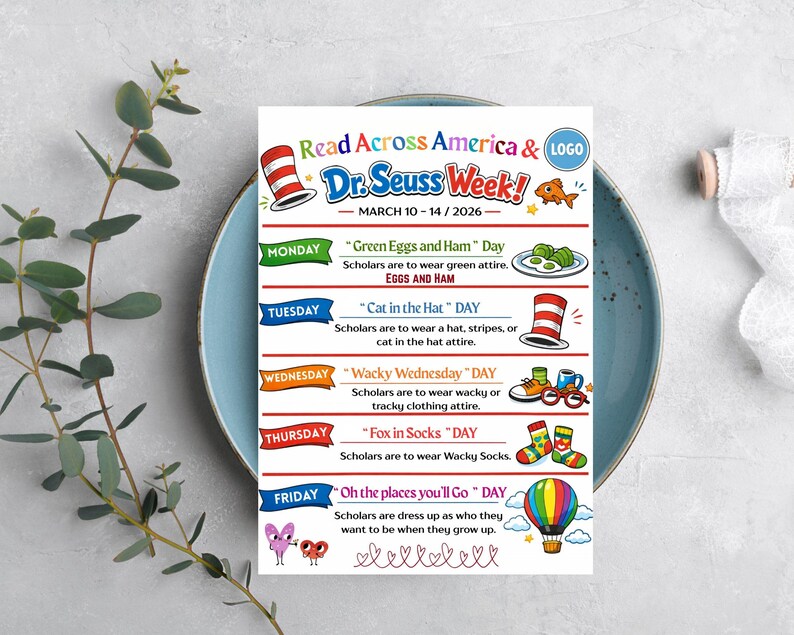 Editable Read Across America/dr. Seuss Spirit Week Template Flyer - Etsy