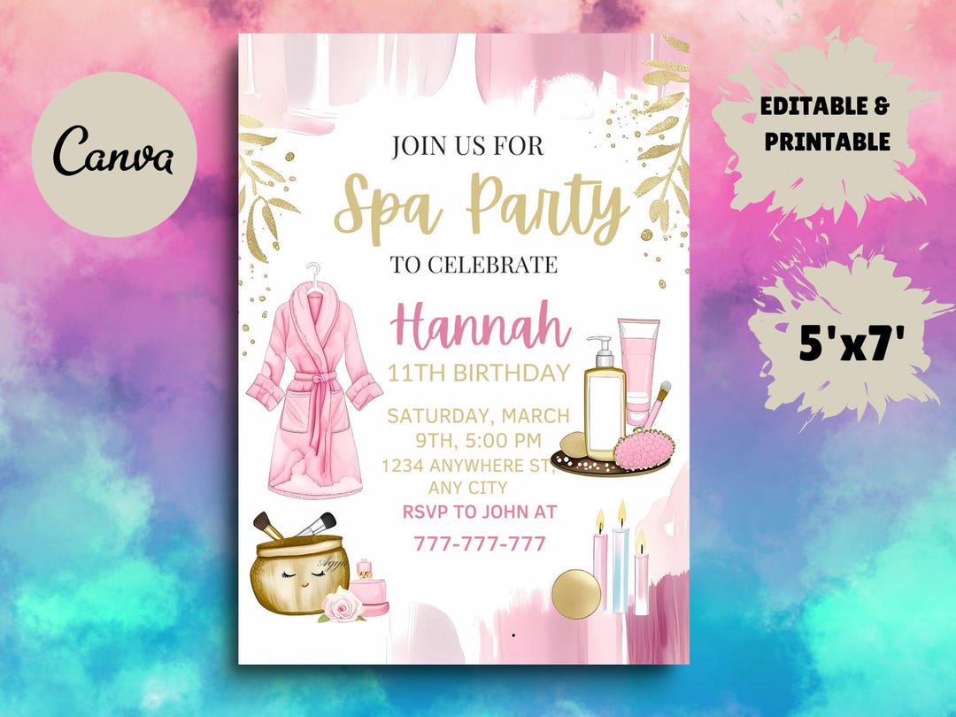 Spa Party Invitation, Spa Girls Birthday Invitation, Tween Birthday Spa ...