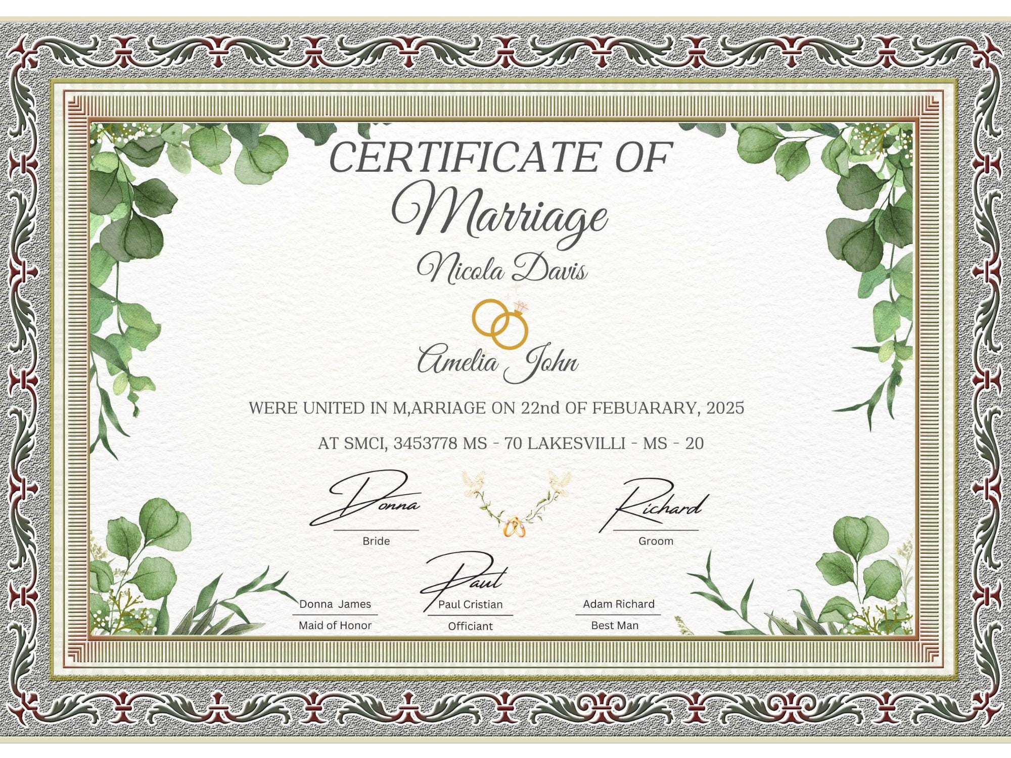 Printable Modern Marriage Certificate, Editable Marriage Certificate ...