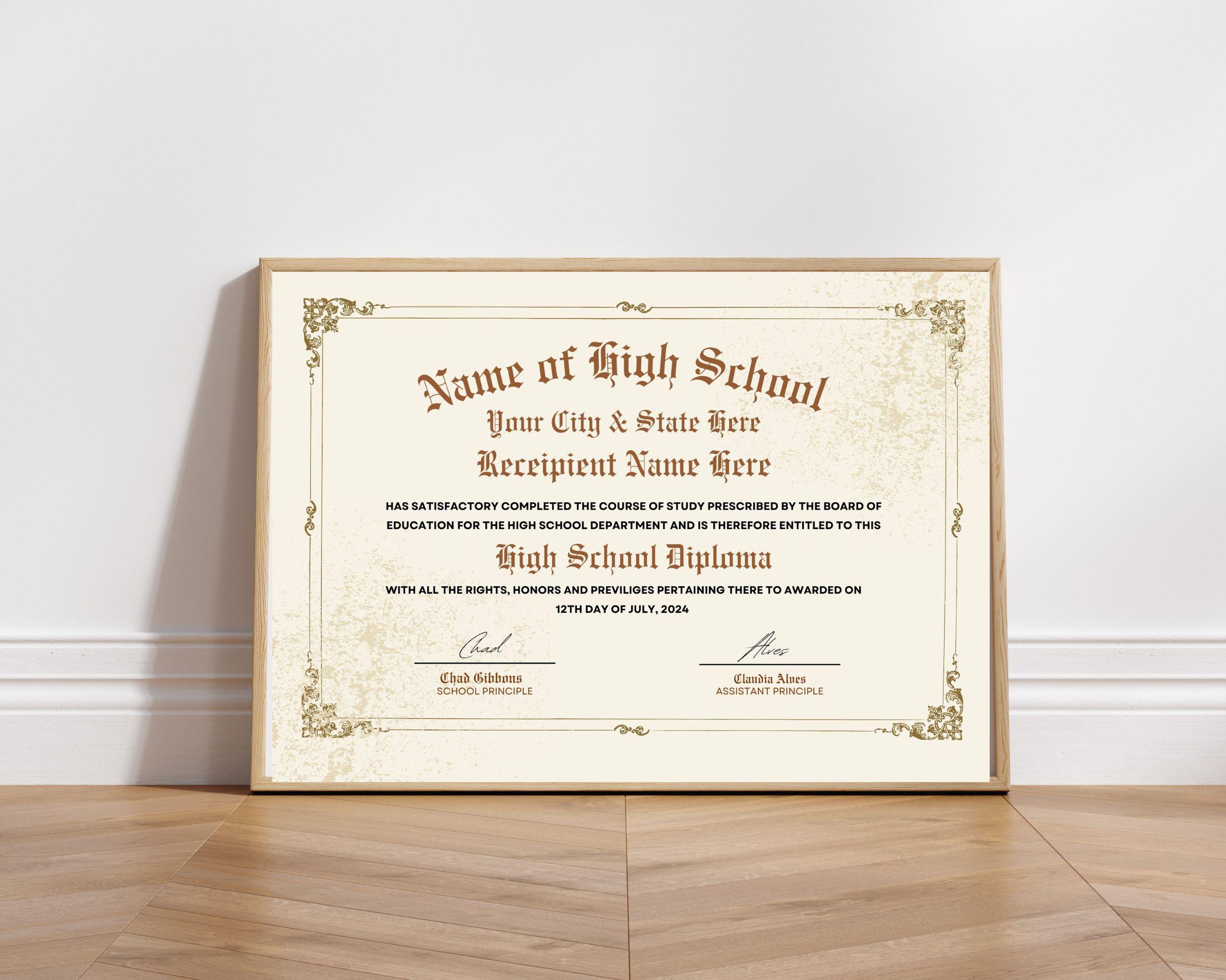High School Diploma, Homeschool Diploma, Editable Diploma Template, GED ...