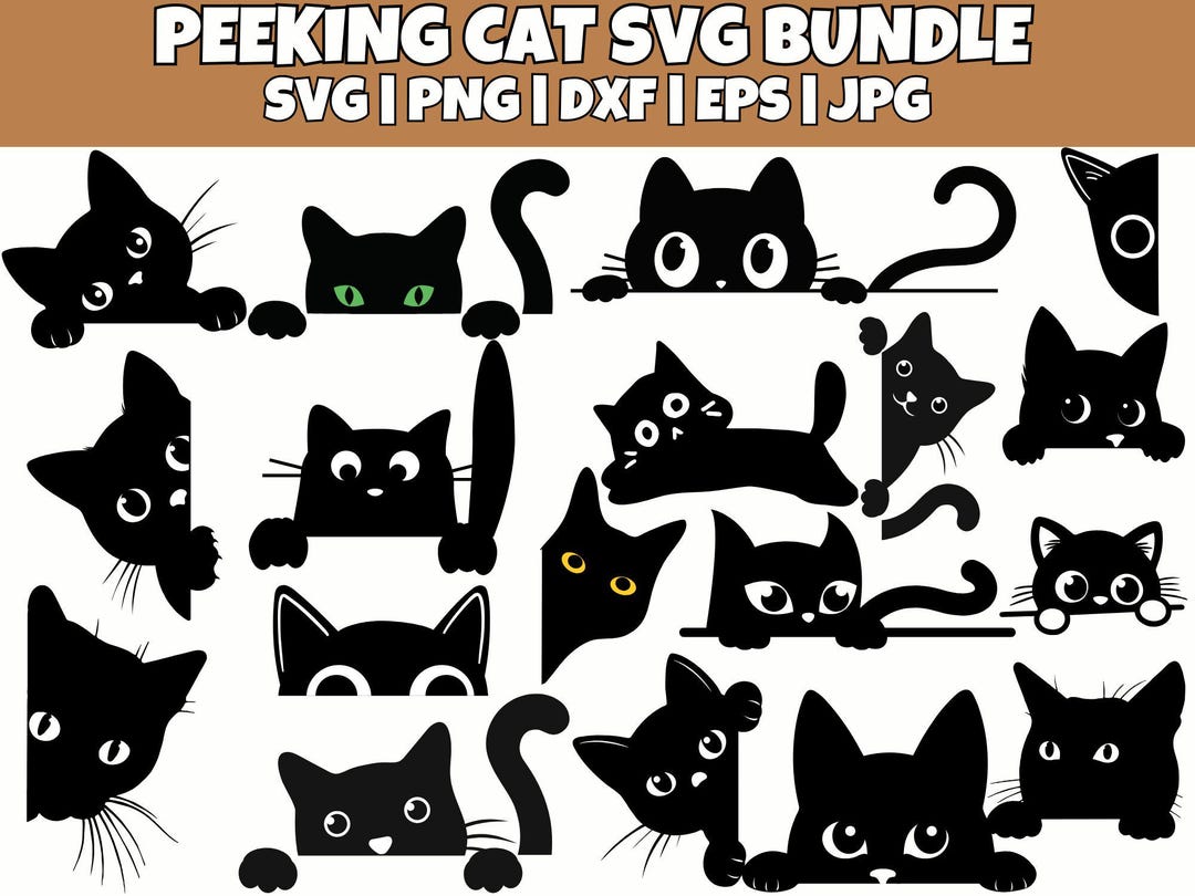 Peeking Cat SVG PNG EPS Clipart, Peeking Kitten Silhouette, Peeking ...