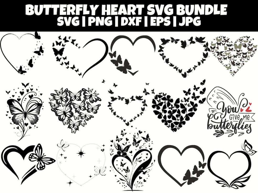 Butterfly Heart SVG PNG | Heart Bundle Svg | Heart and Butterflies ...