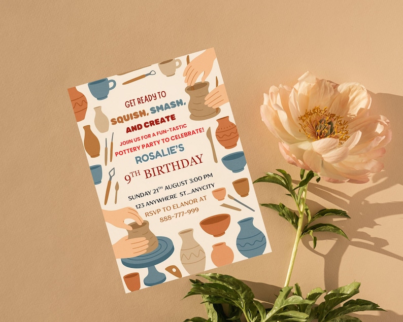 Editable Pottery Art Birthday Party Invitation, Potter Painting ...