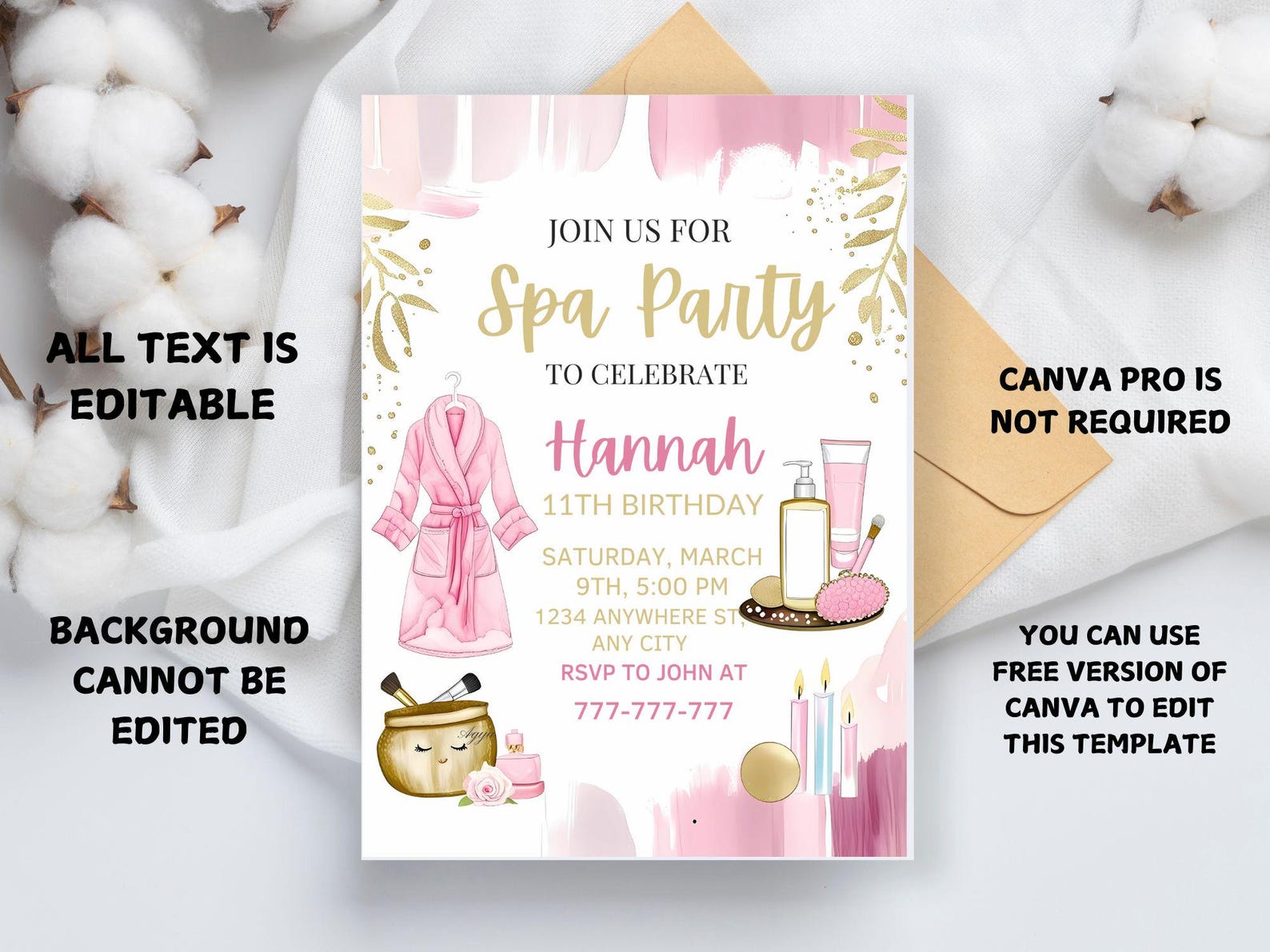 Spa Party Invitation, Spa Girls Birthday Invitation, Tween Birthday Spa ...