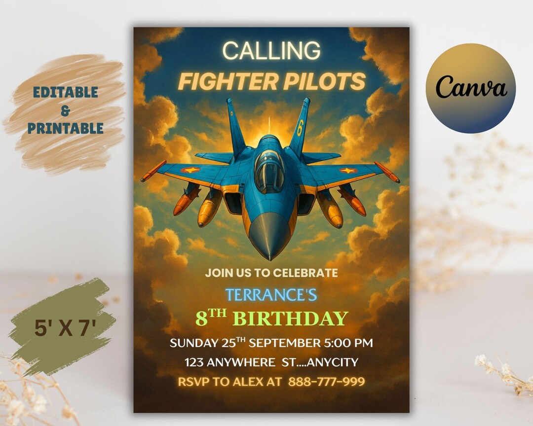 Fighter Jet Birthday Invitation, Fighter Pilot Invitation, Printable ...