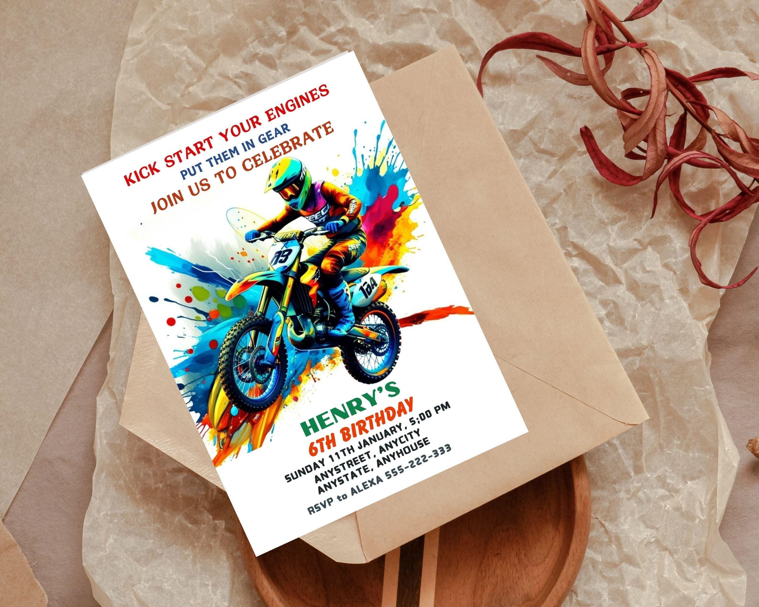 Editable Dirt Bike Birthday Invitation, Motocross Racing Template, Dirt ...