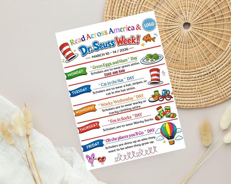 Editable Read Across America/dr. Seuss Spirit Week Template Flyer - Etsy