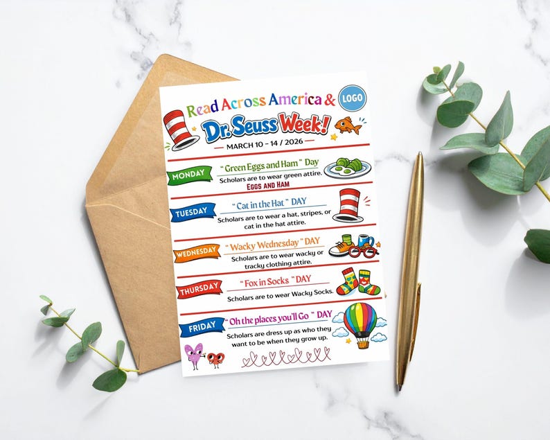 Editable Read Across America/dr. Seuss Spirit Week Template Flyer - Etsy