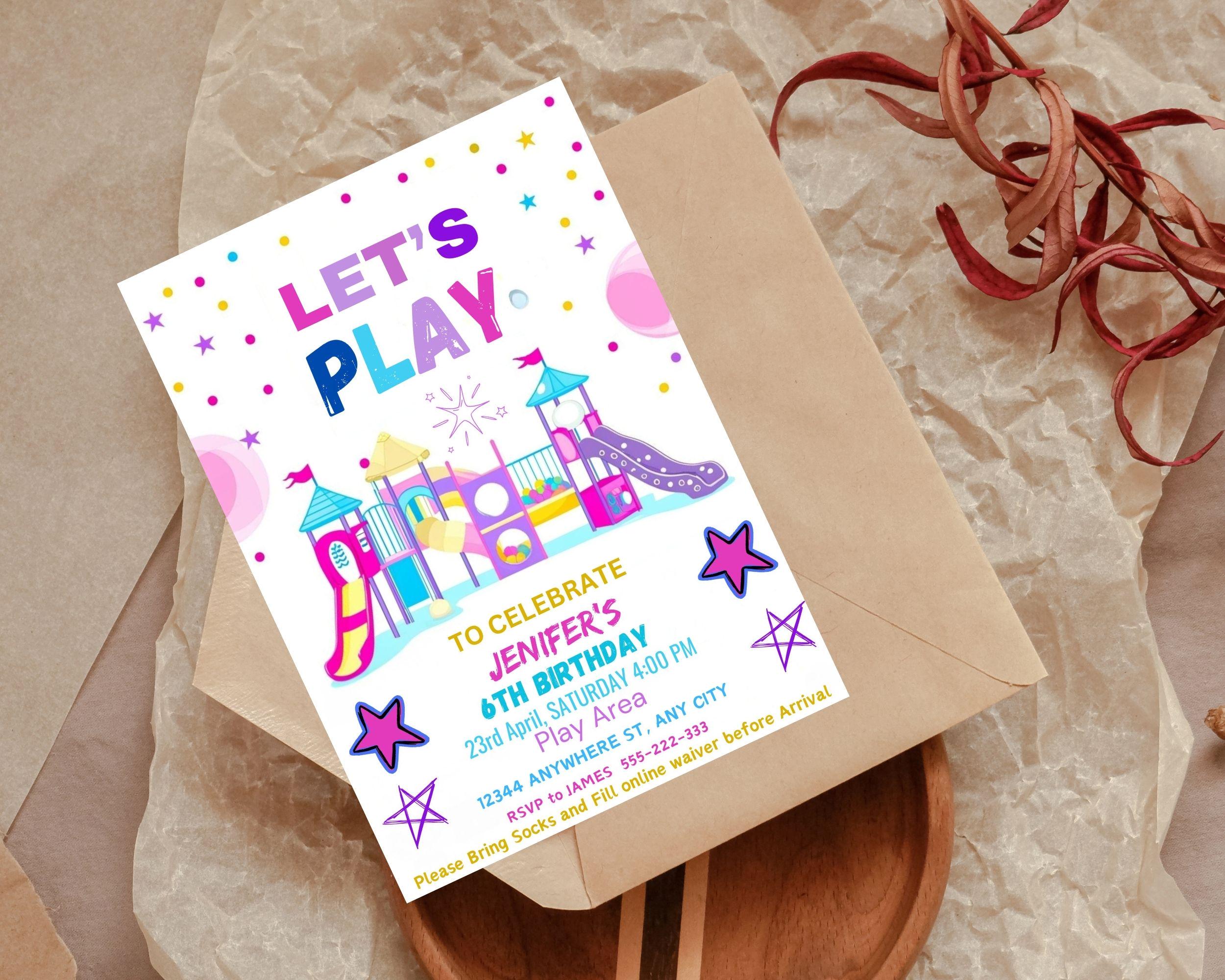Editable Playground Birthday Party Invitation Girl Let's Play Jungle ...