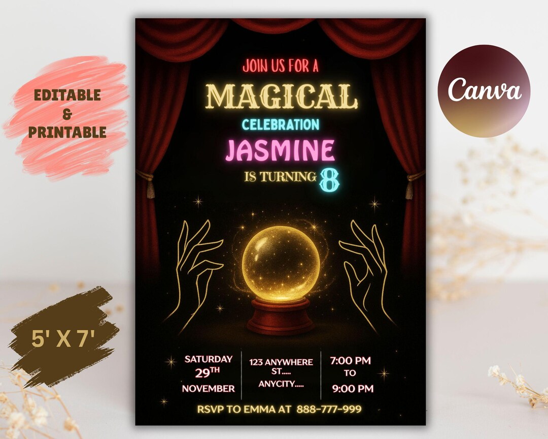 Magic Party Invitation, Magic Birthday Invitation, Magician Invitation ...