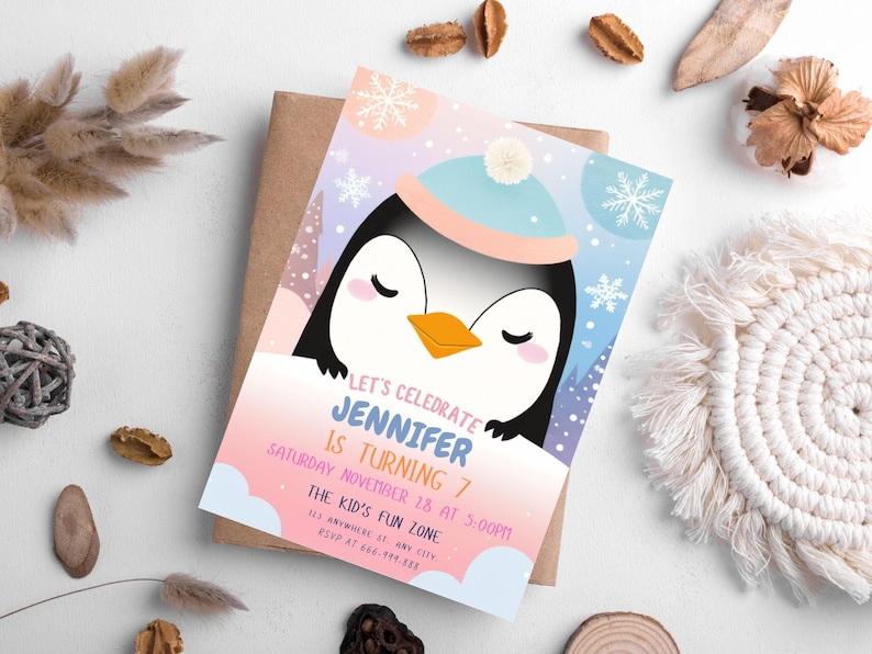 Editable Penguin Birthday Party Invitation Template, Winter Party ...