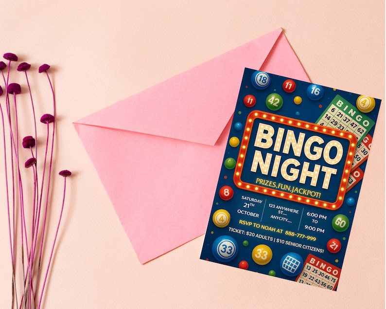 Bingo Birthday Invitation, Family Game Night Invitation, Bingo Night ...